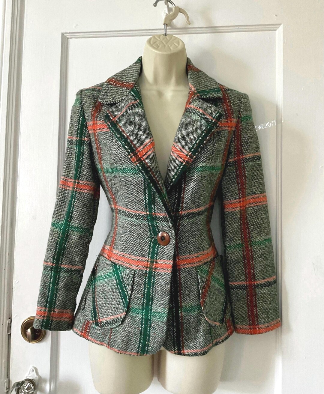 Green/orange Plaid Donegal Saks Fifth Avenue Vintage Jacket ...