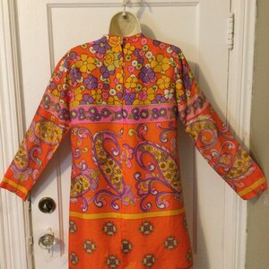 Orange/purple Flower Power Mod Print 1960s Tunic Dress Orange/purple ...