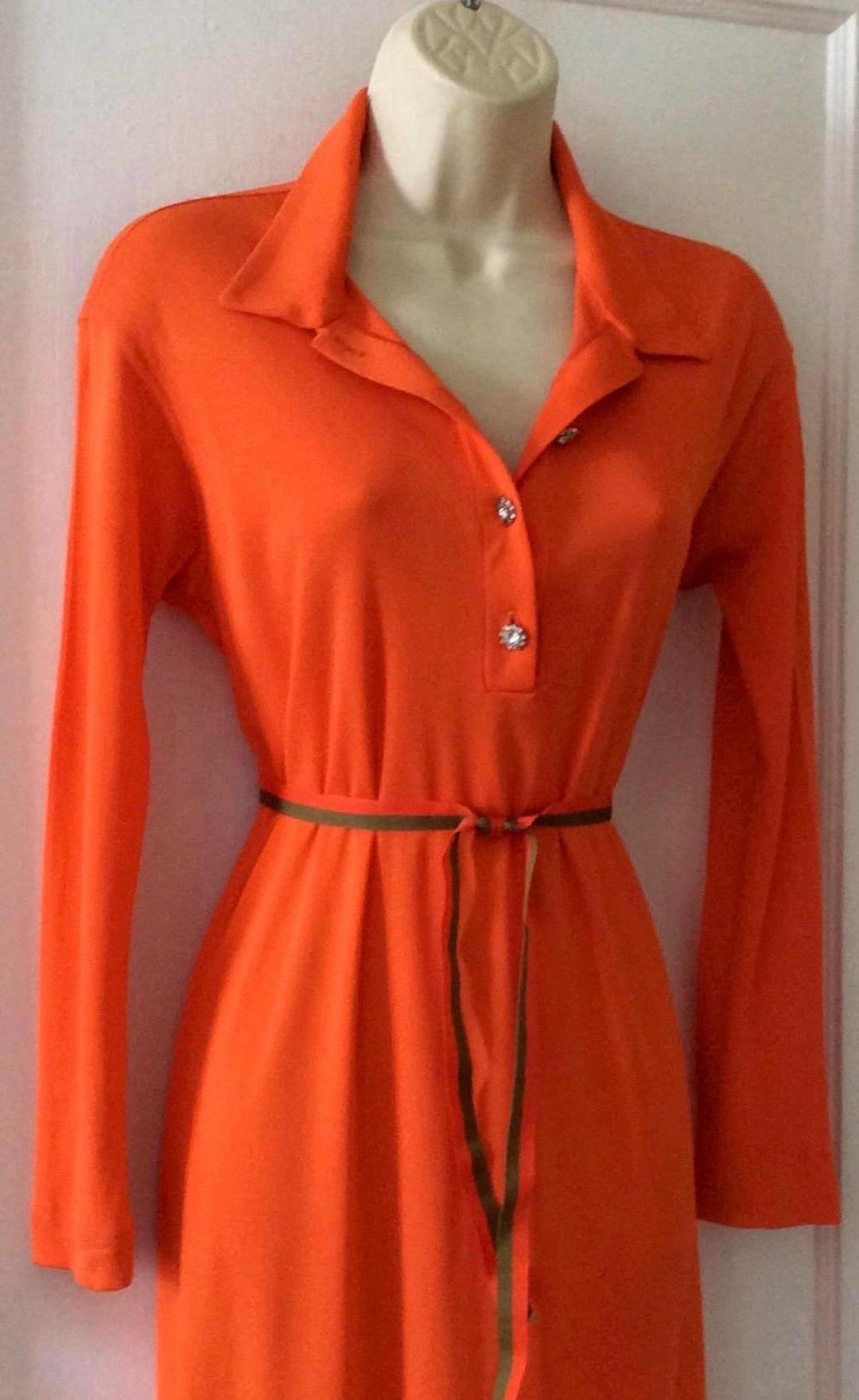 Todd Oldham Vintage Tangerine Midi Shirt-dress – 1980s Jewel Button ...
