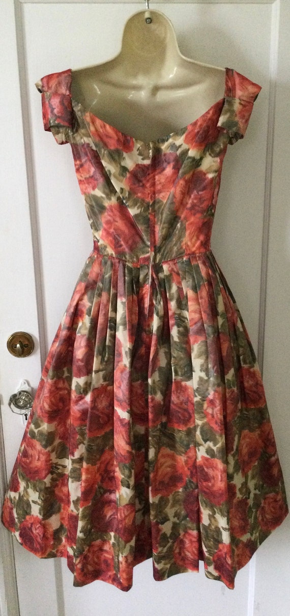 HELGA Rust/Olive Floral 1950’s Fit-and-Flare Dress - … - Gem