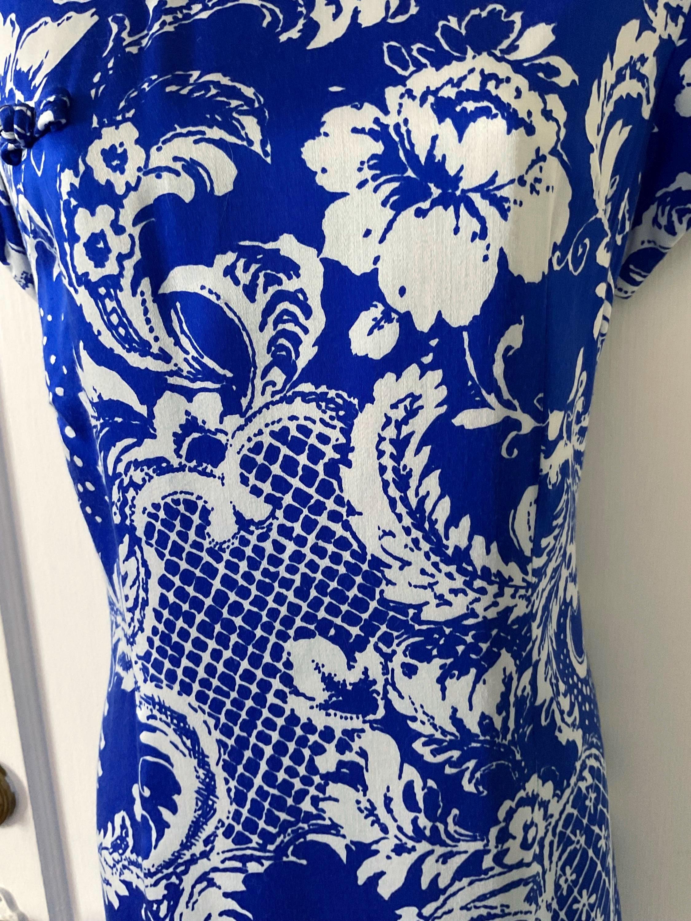 1970's Vintage Mcinerny Blue Floral Hawaiian Holoku Maxi Dress - Blue ...