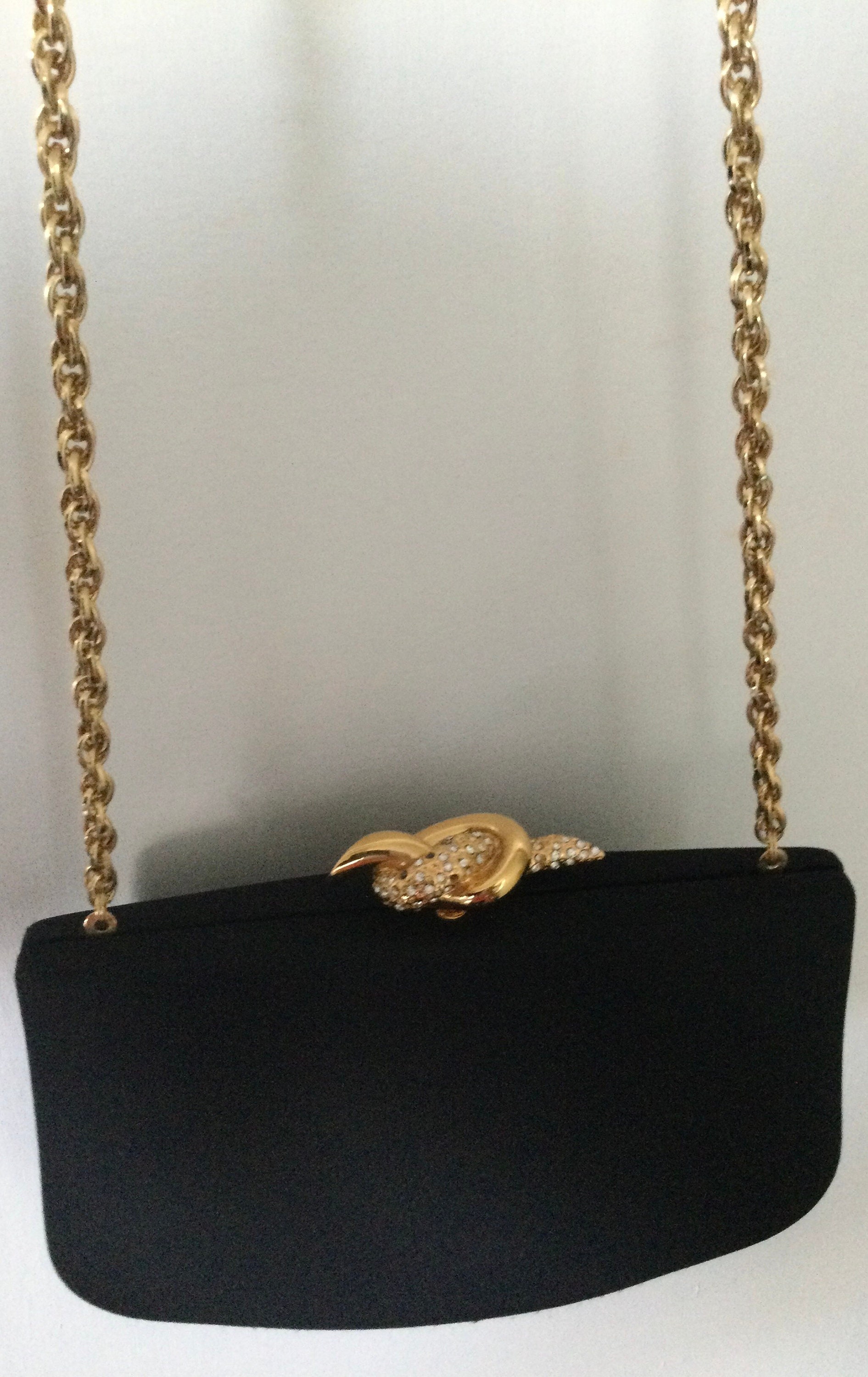 Black Silk Vintage RODO Bag New Black Satin Silk Chainlink Strap 1980s ...