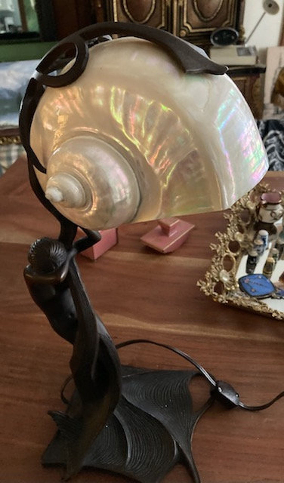 Art Nouveau Bronze Mermaid Lamp With Nautilus Shell - Etsy