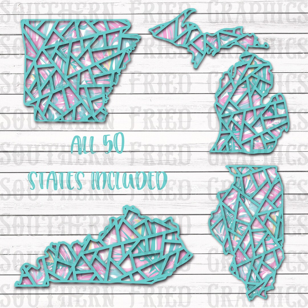 Tropical Preppy Cutout 50 States Digital Graphic Bundle - Etsy