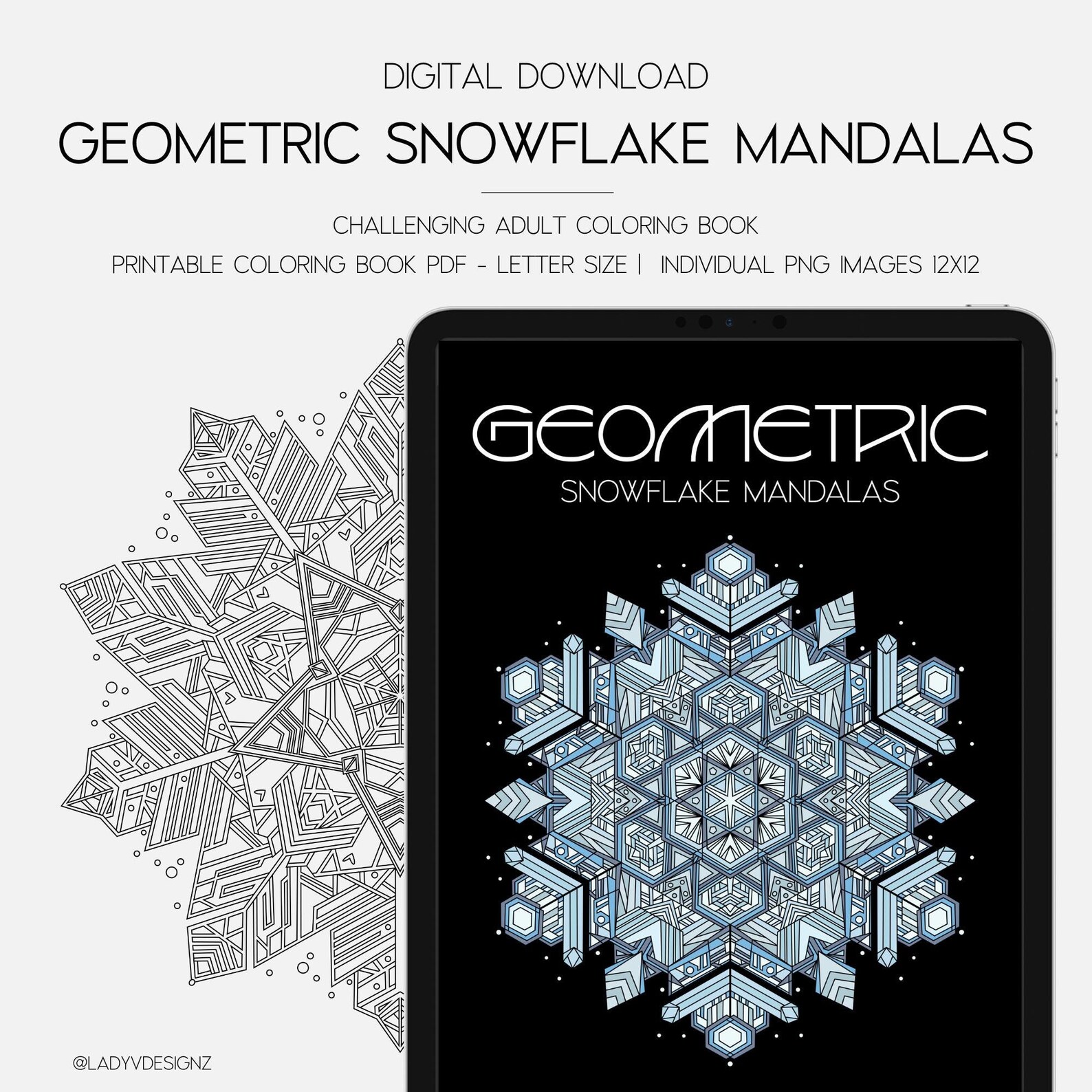 Geometric Snowflake Coloring Book, Printable Procreate Coloring Pages ...