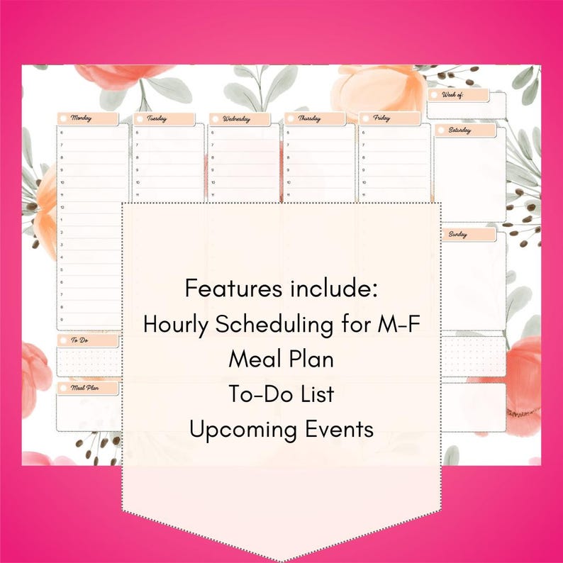 FULL YEAR Weekly Schedule Template W/hours 5 Digital Download Bundle ...