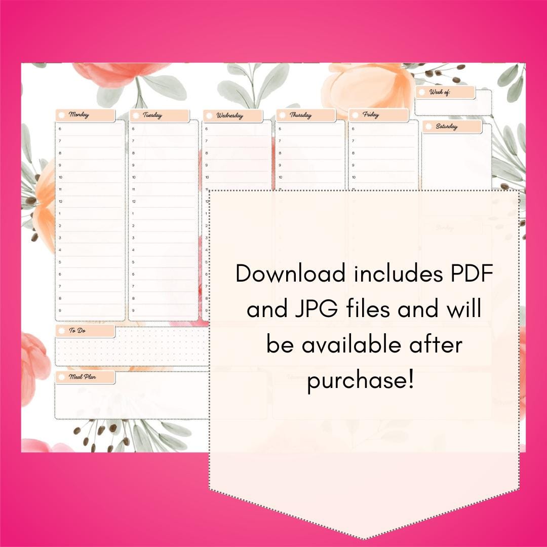 FULL YEAR Weekly Schedule Template W/hours 5 Digital Download Bundle ...