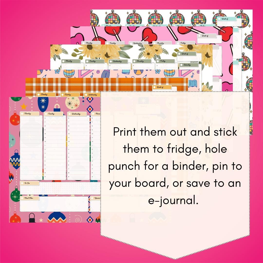 FULL YEAR Weekly Schedule Template W/hours 5 Digital Download Bundle ...