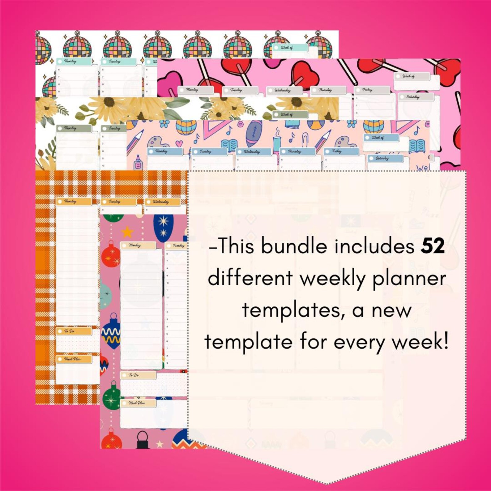 FULL YEAR Weekly Schedule Template W/hours 5 Digital Download Bundle ...