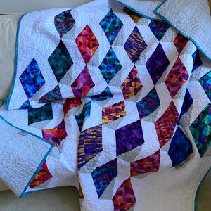 Handmade Modern Quilt: Gemstone Strands Geometric Throw (61” X 71”) - Etsy