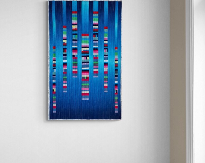 Modern Art Wall Quilt TORCH Colorful, Linear. Original Design. Blue ...