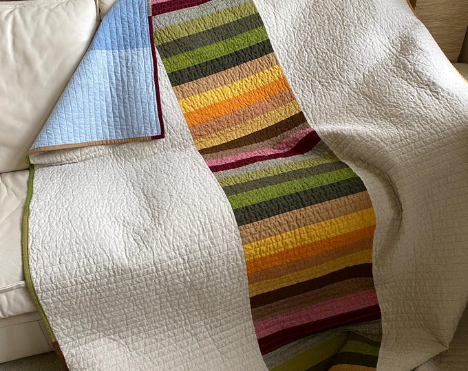 Modern Quilt FALLING LEAVES Minimal, Linear Design in Warm Autumn ...