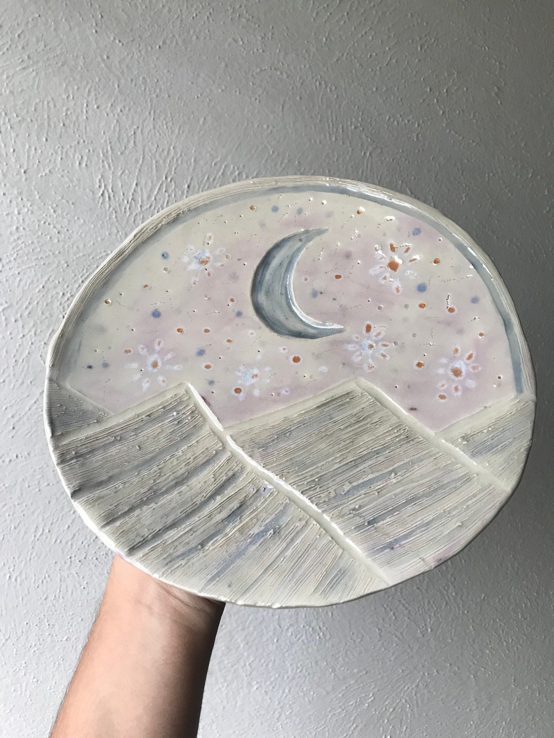 Large Mountain/starry Night Ceramic Tray - Etsy