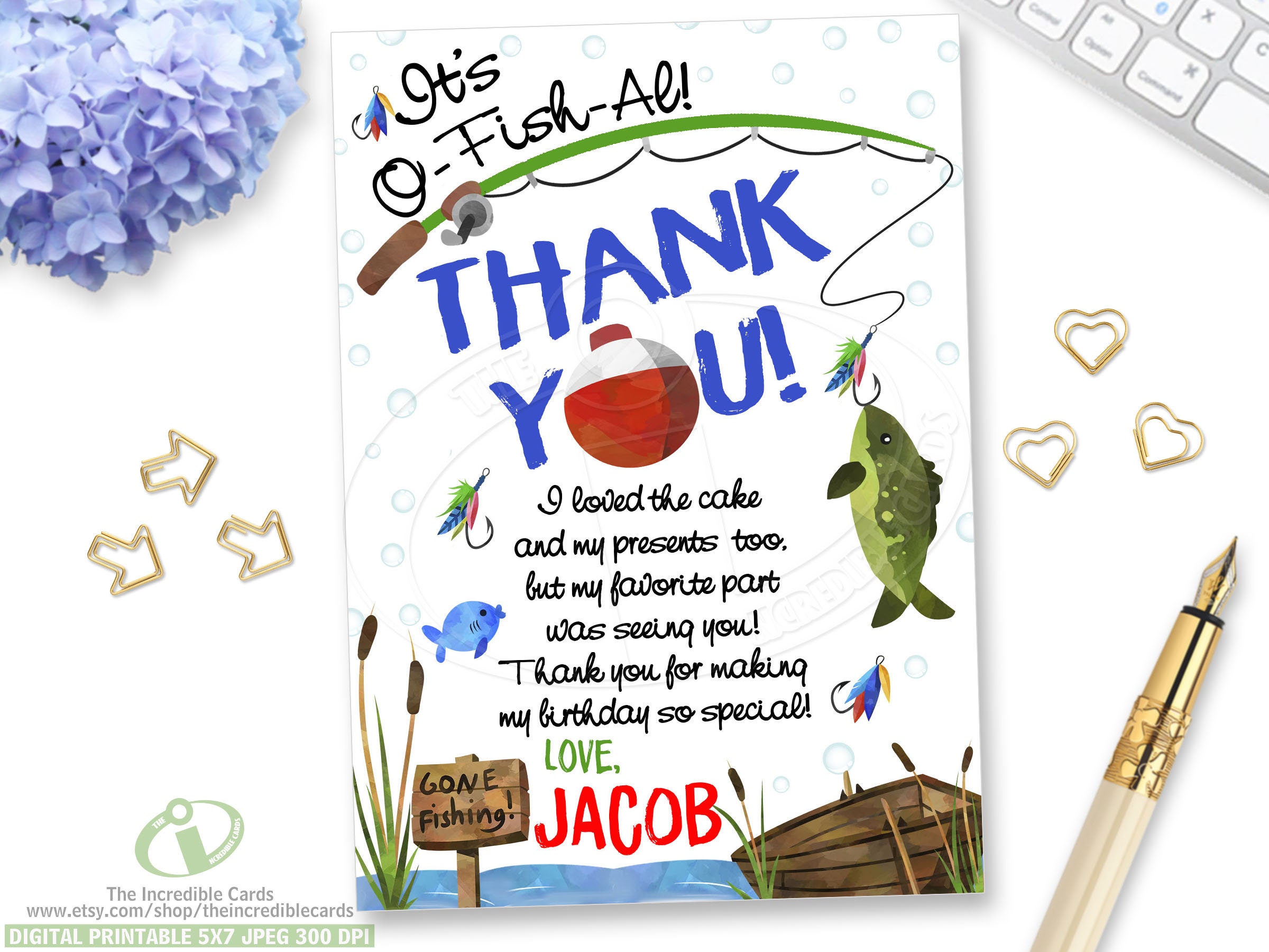 Fishing Thank you card Fishing Note Card O-Fish-Ally Gone | Etsy