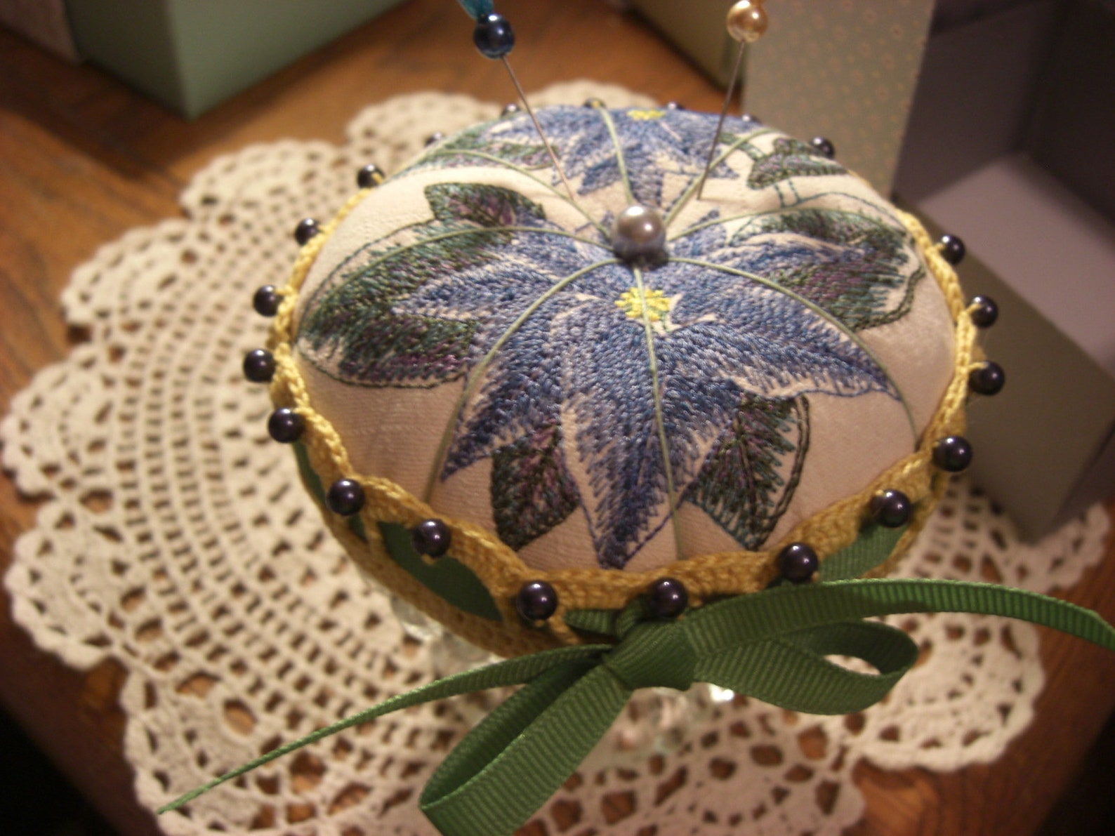Machine Embroidered Pin Cushion With Hand Crocheted Bottom - Etsy