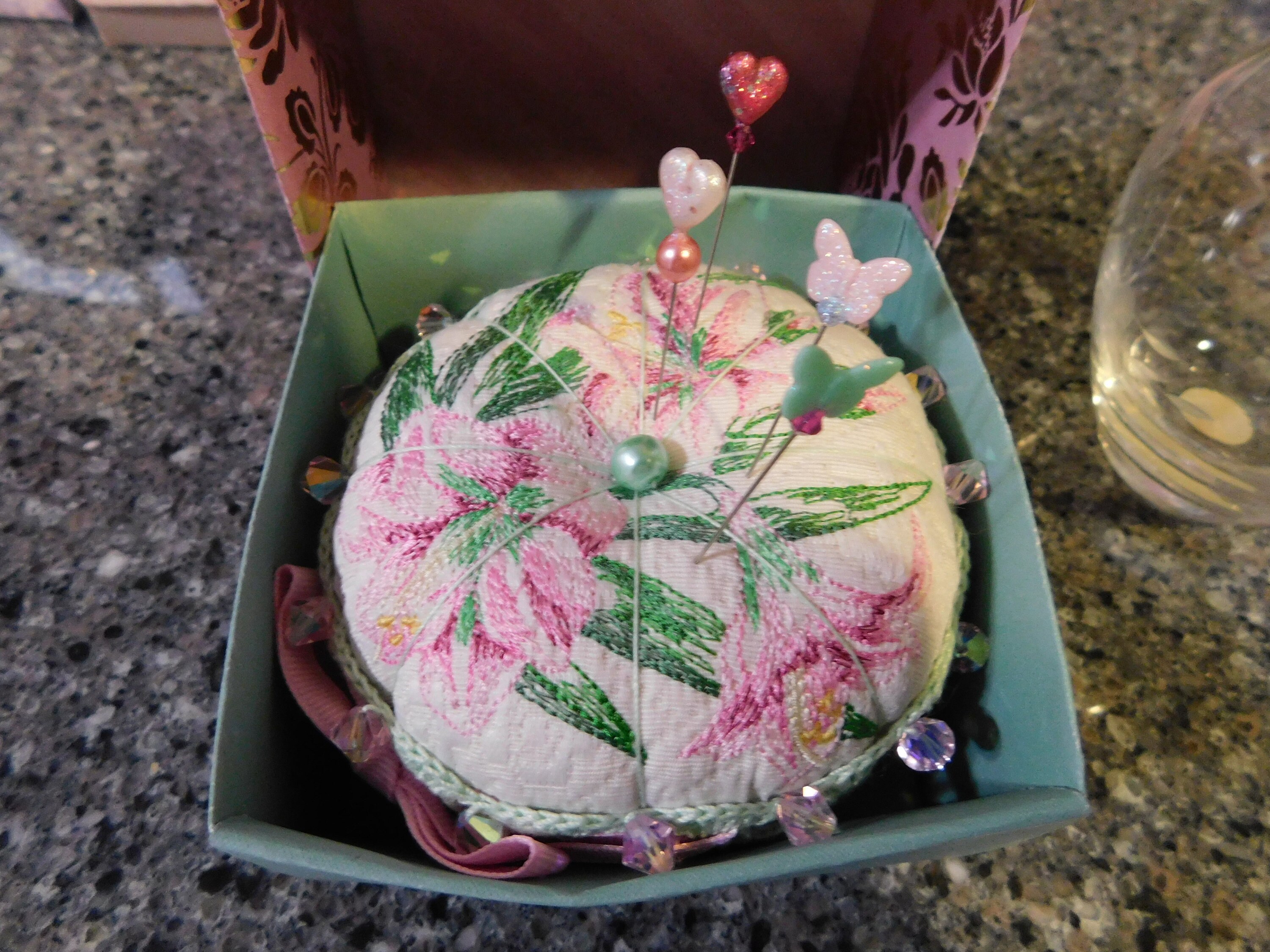 Machine Embroidered Pin Cushion With Hand Crocheted Bottom and ...