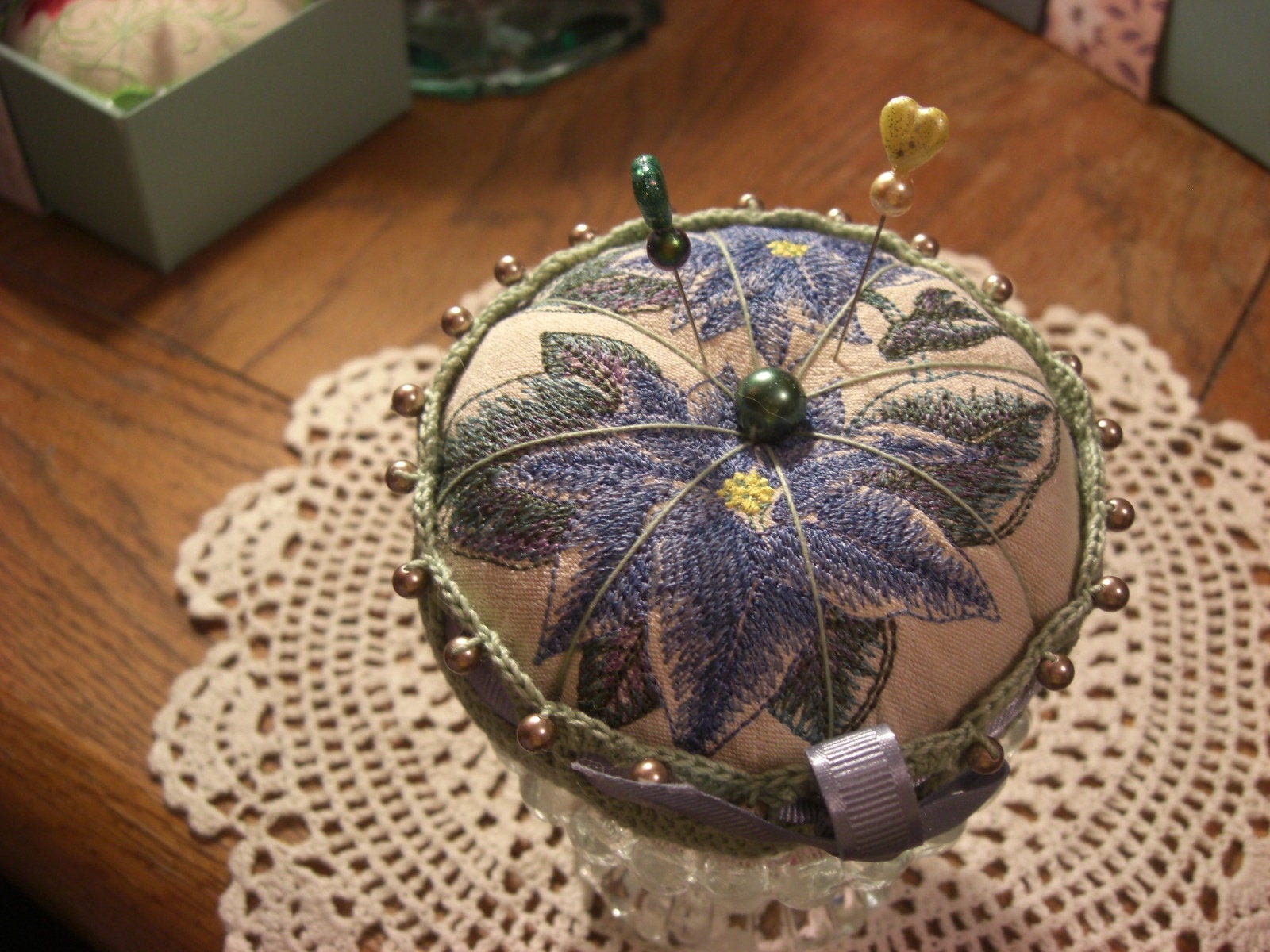 Machine Embroidered Pin Cushion With Hand Crocheted Bottom - Etsy