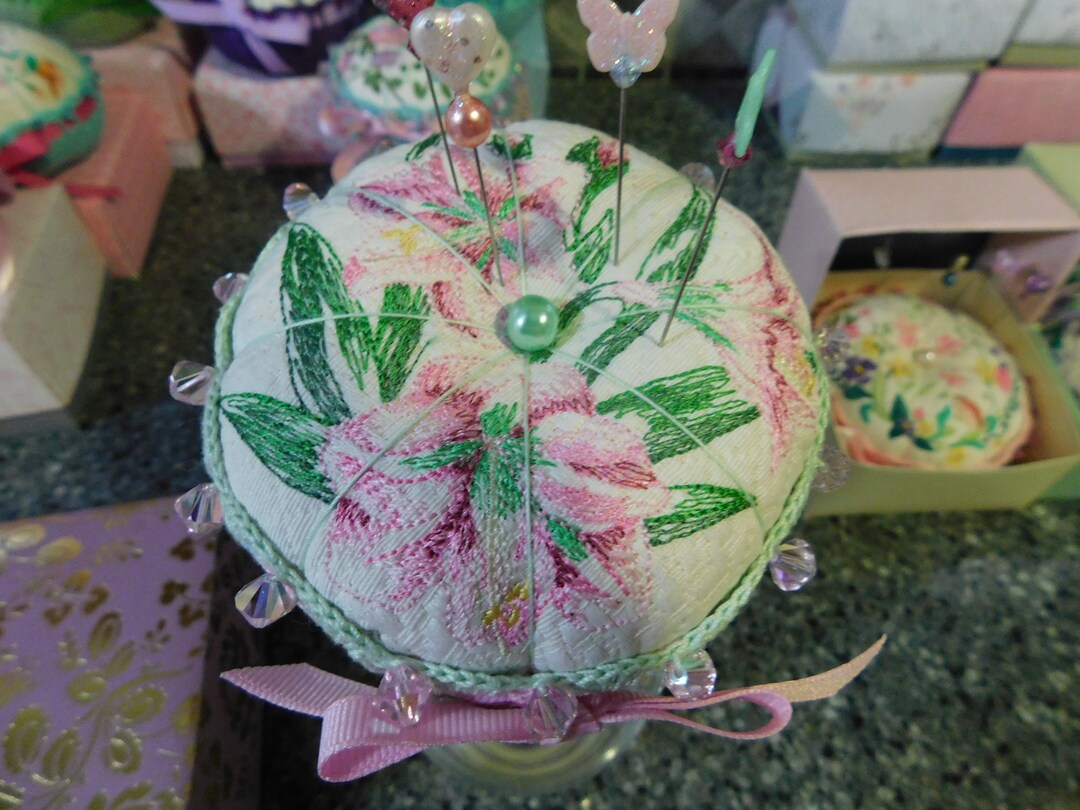 Machine Embroidered Pin Cushion With Hand Crocheted Bottom and ...