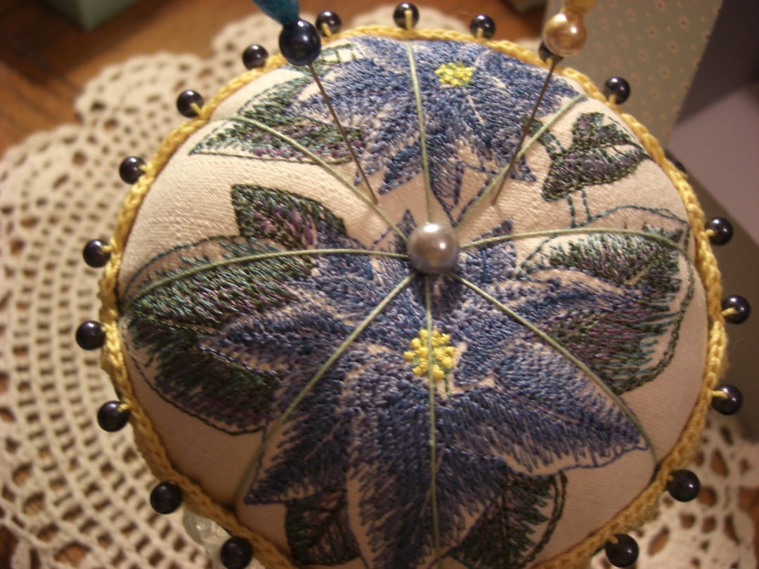 Machine Embroidered Pin Cushion With Hand Crocheted Bottom - Etsy