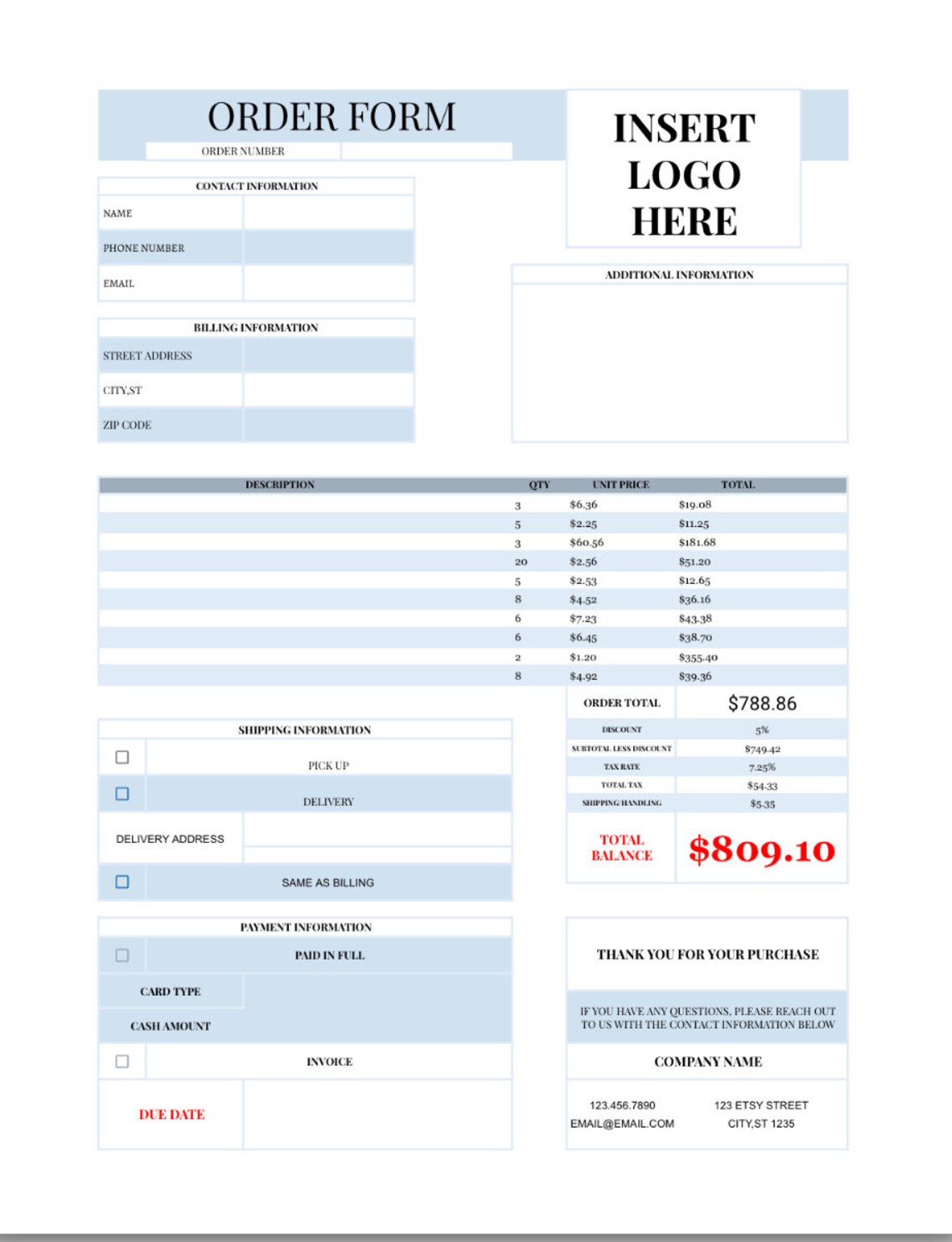 EDITABLE Order Form Template, Template for Google Docs or Microsoft ...