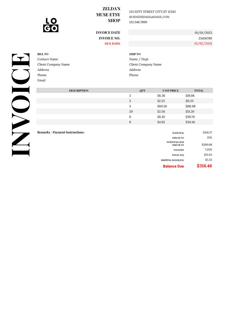 EDITABLE Invoice/receipt Template Bundle,invoice Template for Google ...