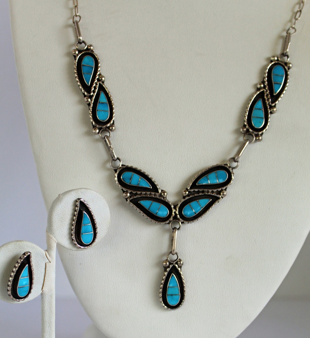 Inlay Turquoise Necklace and Earrings Set - Etsy