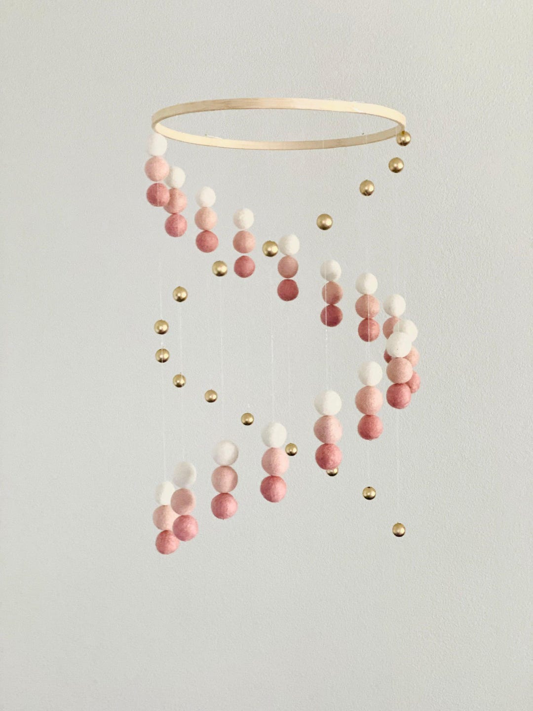 Gold Balls and Felt Wool Ball Mobile, Pom Pom Mobile, Felt Pom Pom ...