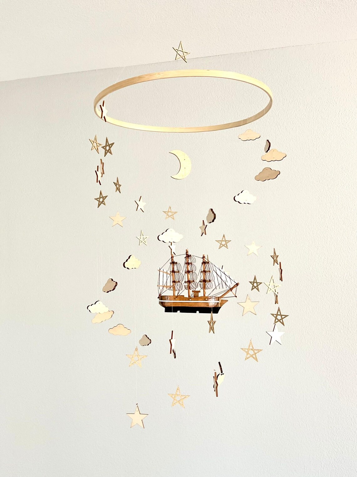 Flying Ship Clouds and Stars Baby Mobile, Stars and Moon Mobile Nursery ...