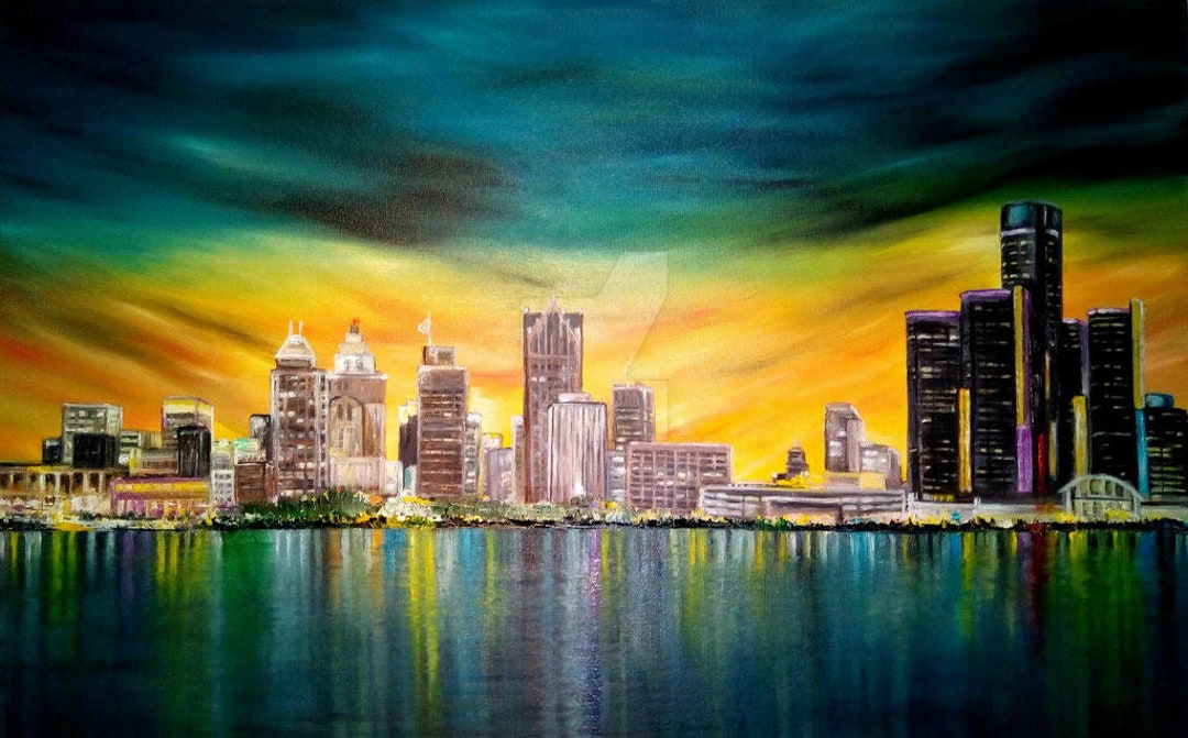 Digital Download of Original Acrylic Painting on Canvas detroit City ...