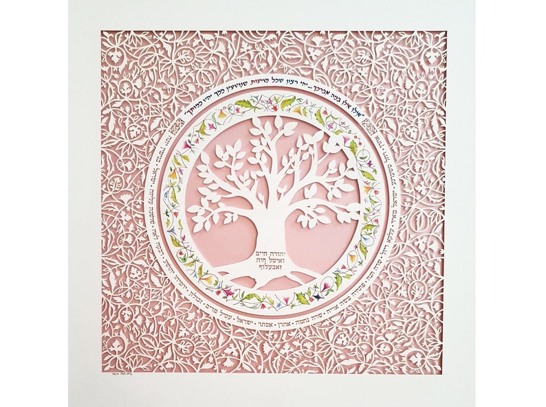 Personalized Blue Family Tree Papercut, Judaica Wall Art - Etsy