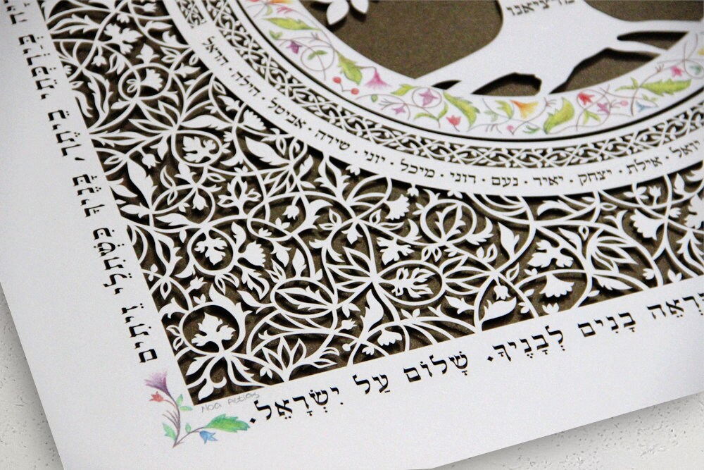 Personalized Blue Family Tree Papercut Wall Art Judaica | Etsy