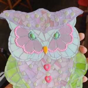 Stained Glass Mosaic Owl Mirror Plaque Diy Ooak Tattoo Unique Stain Glass Ceramic Glass Beads ...