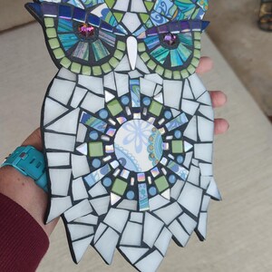 Stained Glass Mosaic Owl Mirror Plaque Ceramic Diy Ooak Tattoo Unique Stain Glass Ceramic Glass ...
