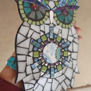 Stained Glass Mosaic Owl Mirror Plaque Ceramic Diy Ooak Tattoo Unique Stain Glass Ceramic Glass ...