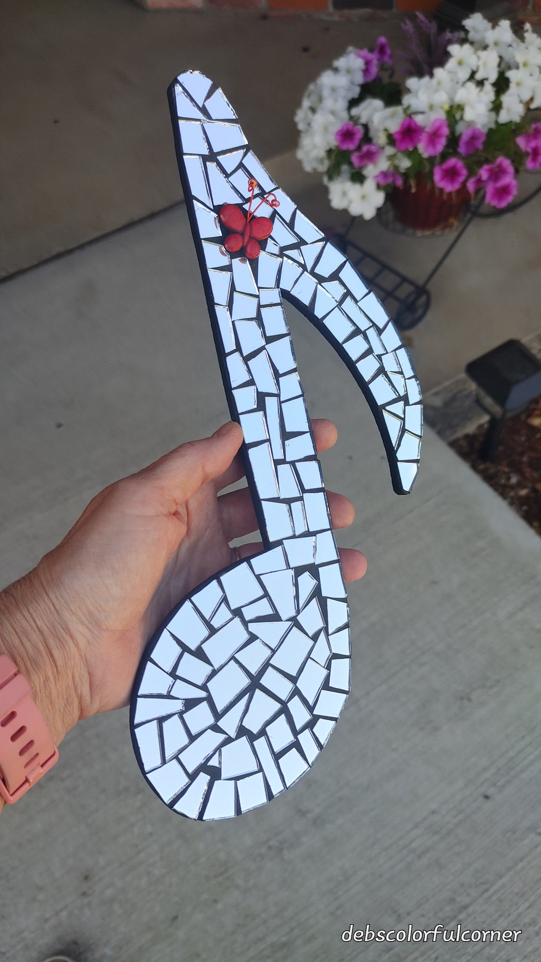 Mirror Music Note Mosaic With Butterfly Glass Art Wall Hanging Rock and ...