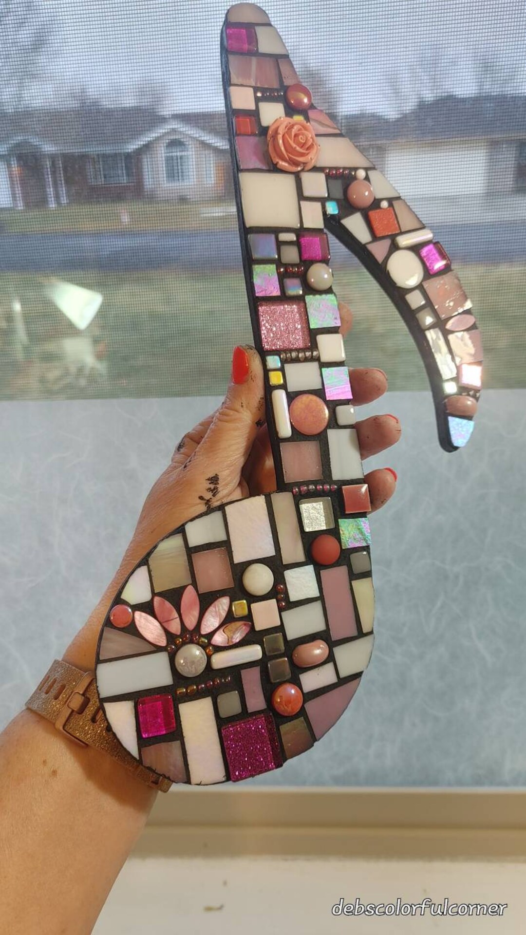 Music Note Mosaic Glass Art Wall Hanging Rock and Roll Kids Room Gift ...