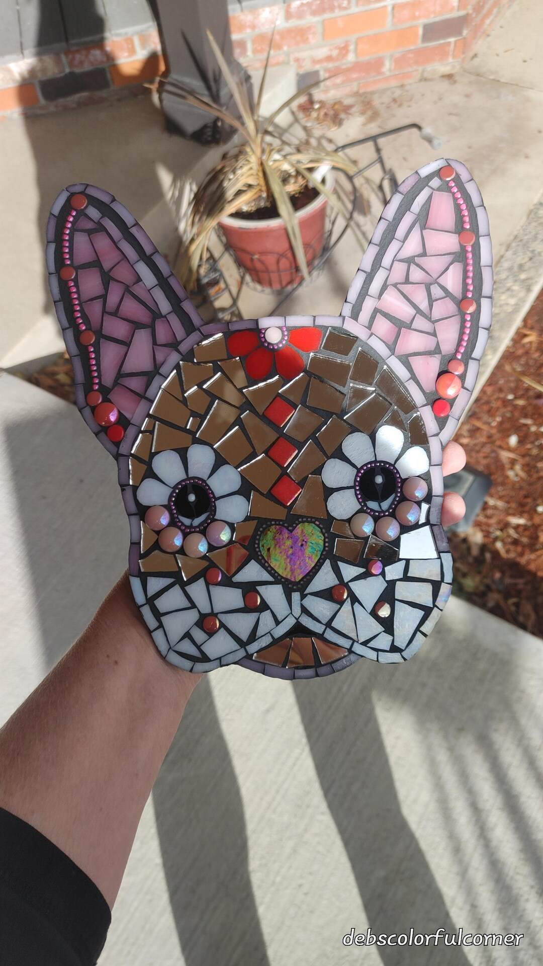 French Bulldog Mosaic Sugar Skull Stained Glass and Mirror Frenchie ...