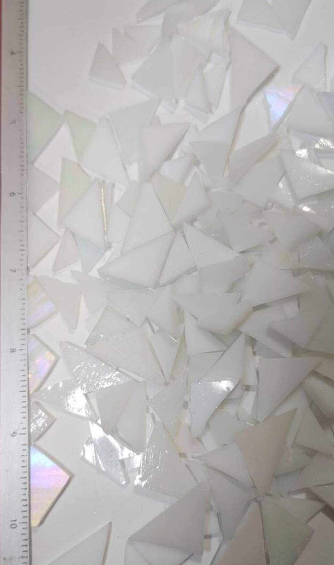 125 PIECES of WHITE TRIANGLE Ready to Use Streaky, Irridecent and Solid ...