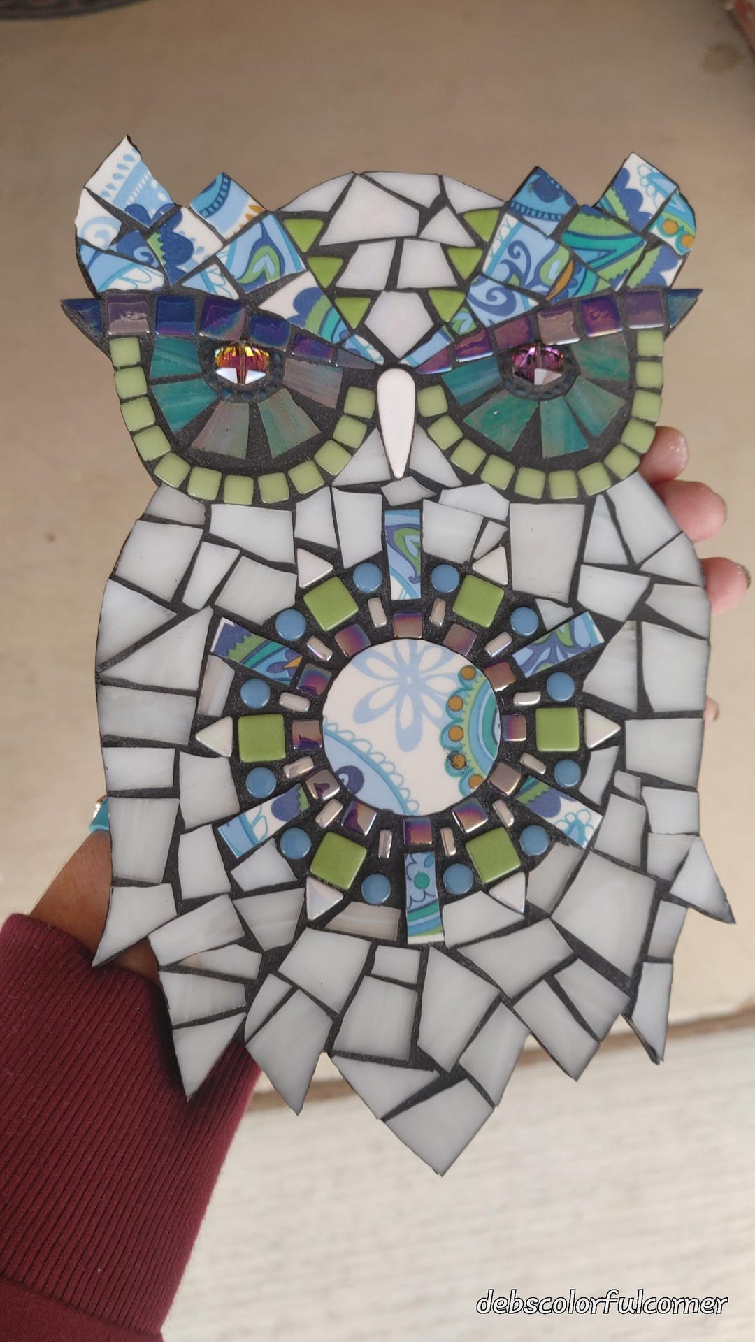 Stained Glass Mosaic Owl Mirror Plaque Ceramic Diy Ooak Tattoo Unique Stain Glass Ceramic Glass ...