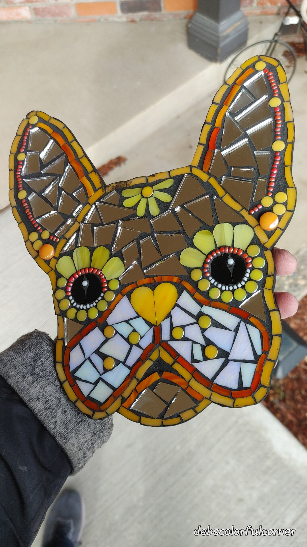 Dog French Bulldog Mosaic Sugar Skull Stained Glass and Mirror Frenchie ...