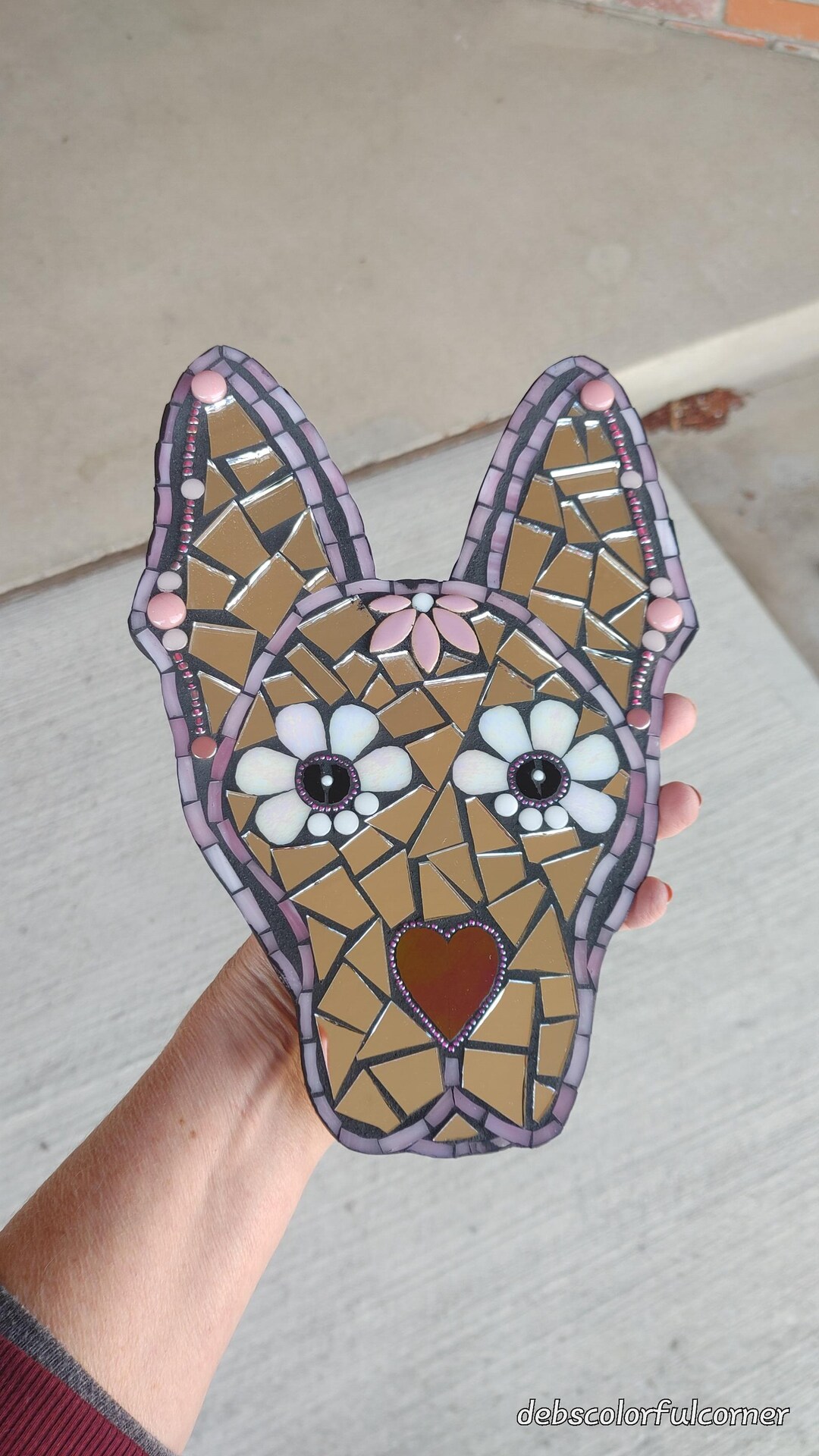 German Sheperd Mosaic Stained Glass and Mirror Dog Day of the Dead Wall ...