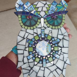 Stained Glass Mosaic Owl Mirror Plaque Ceramic Diy Ooak Tattoo Unique Stain Glass Ceramic Glass ...
