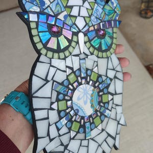 Stained Glass Mosaic Owl Mirror Plaque Ceramic Diy Ooak Tattoo Unique Stain Glass Ceramic Glass ...