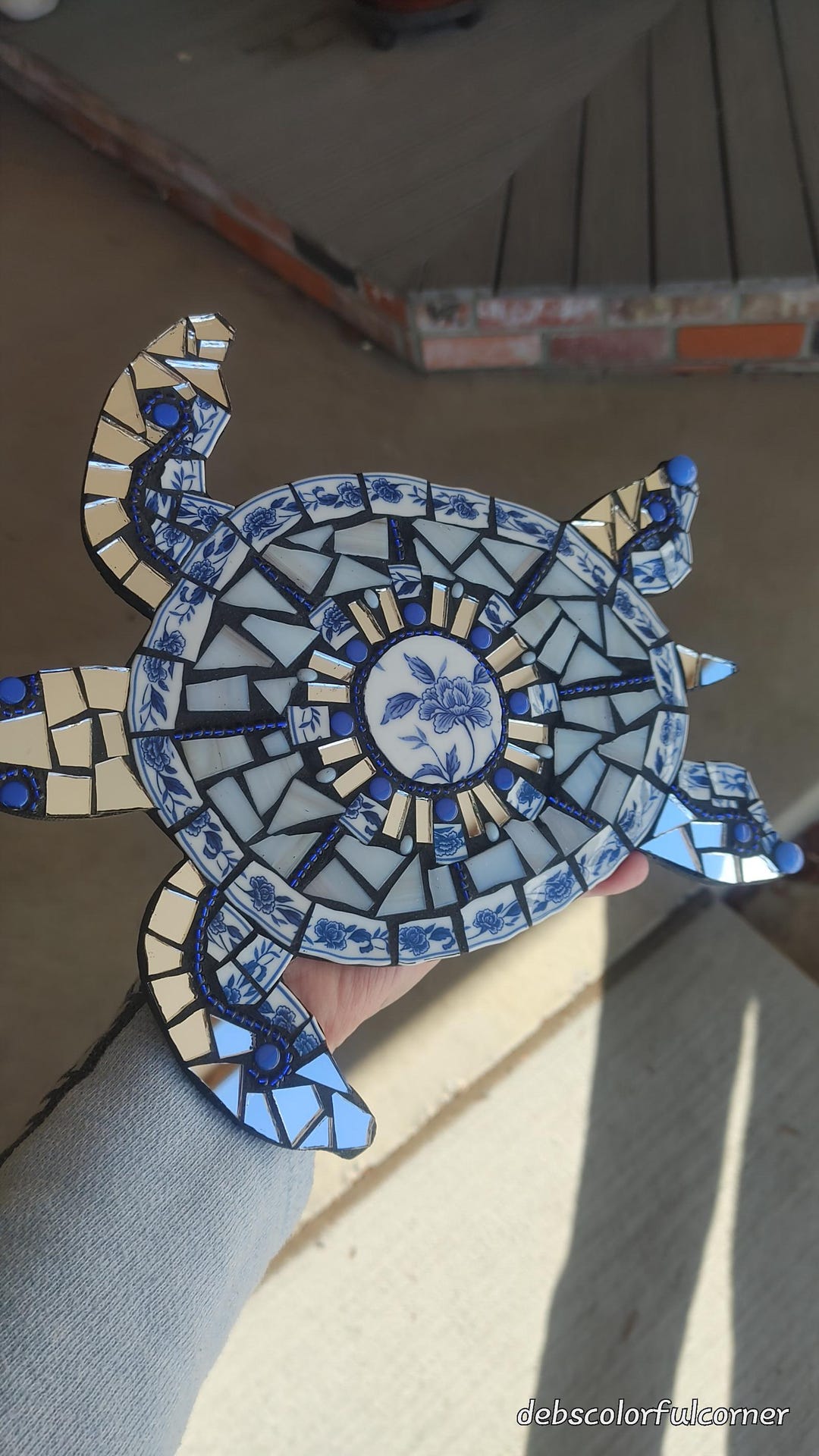 Sea Turtle Mosaic With Glass Looks Like Delf Blue Gift Wall Hanging ...
