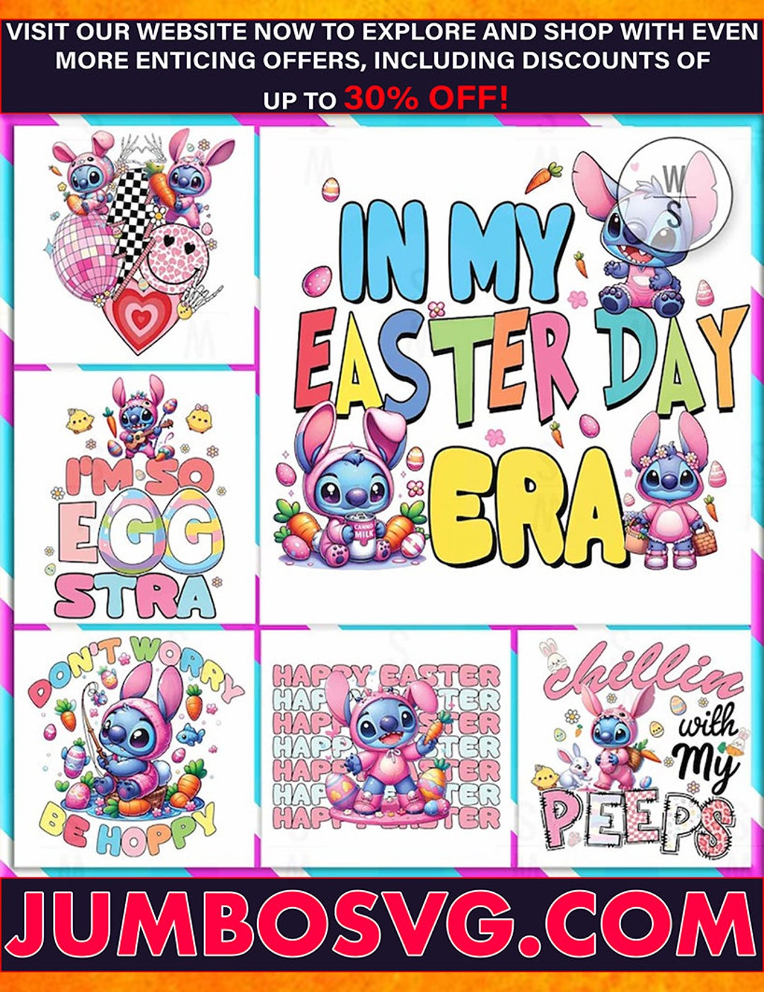 10 Pink Cartoon Stitch PNG Bundle, Cartoon Easter Png, Happy Easter Day ...