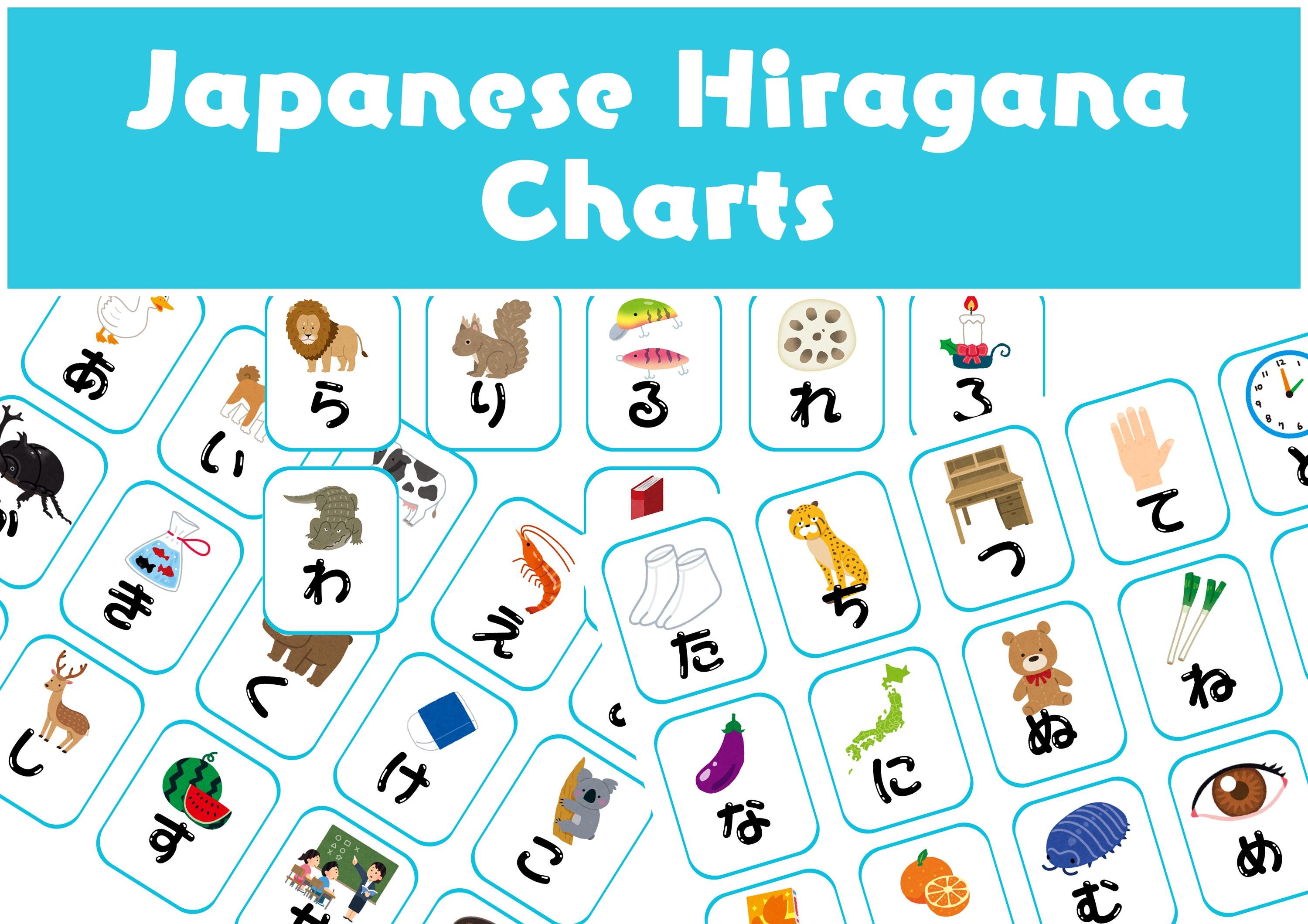 Japanese Hiragana Chart With Cute Kawaii Illustrations | Learn Hiragana ...