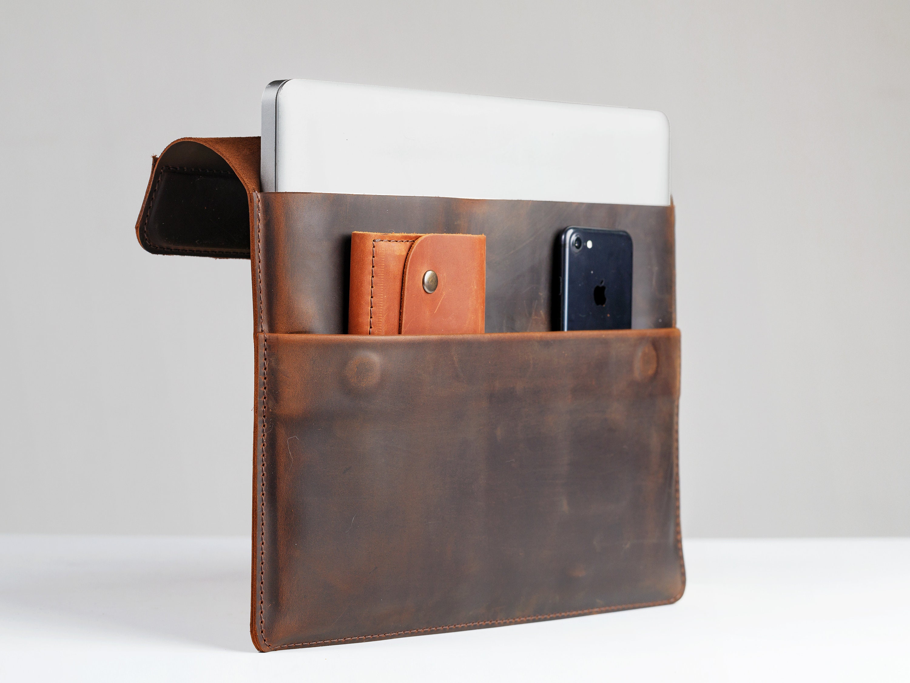 Handmade Leather Laptop Sleeve: Personalized Vintage Messenger Bag - Etsy