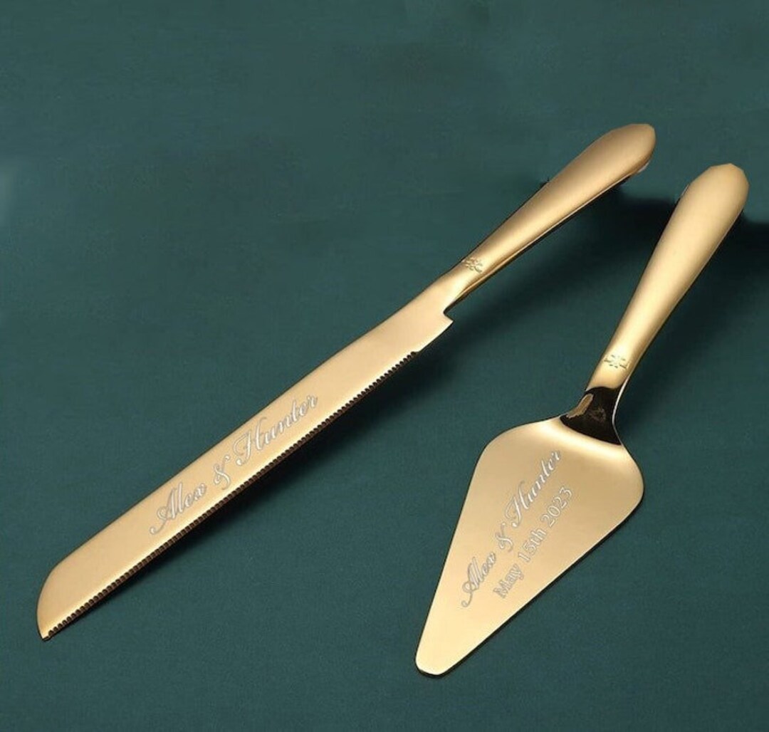Personalized Wedding Cake Cutting Set Gold Golden Cutter Knife - Etsy