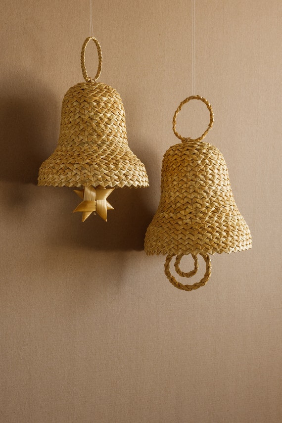 Wicker straw bell Bells set of two bells Straw bell Decorative | Etsy