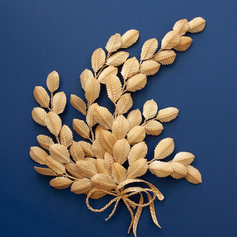 Straw Branch Composition of Leaves Made of Straw Straw Wall Decoration ...